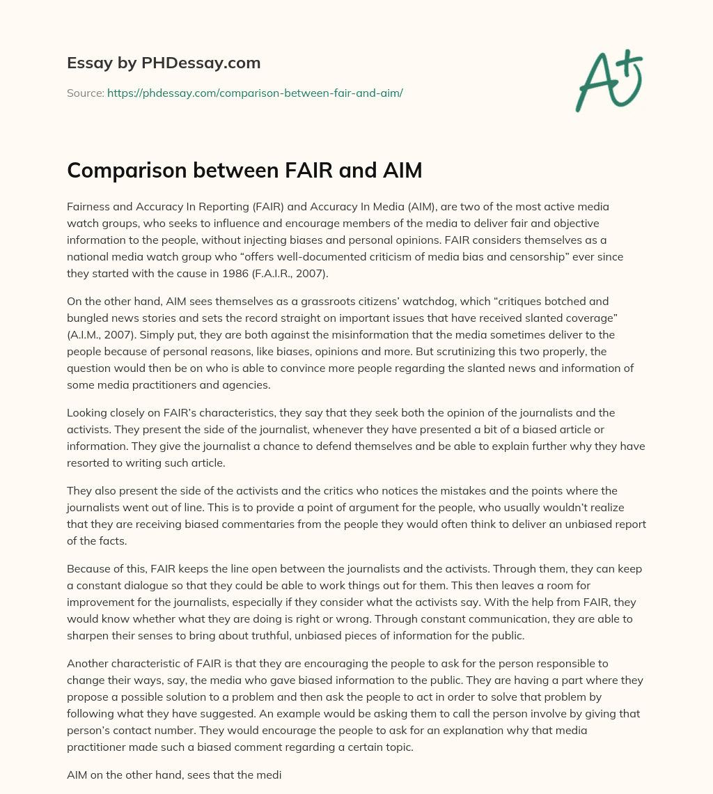 Comparison between FAIR and AIM - PHDessay.com