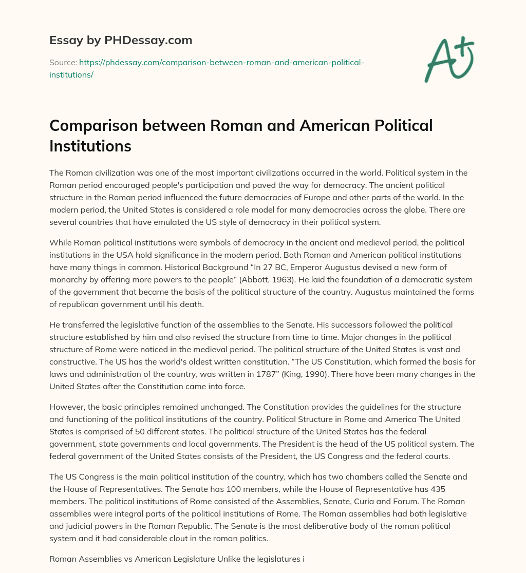 Comparison between Roman and American Political Institutions - PHDessay.com