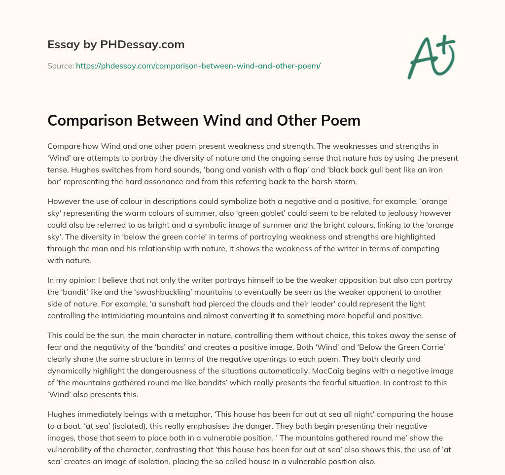 Comparison Between Wind and Other Poem (400 Words) - PHDessay.com