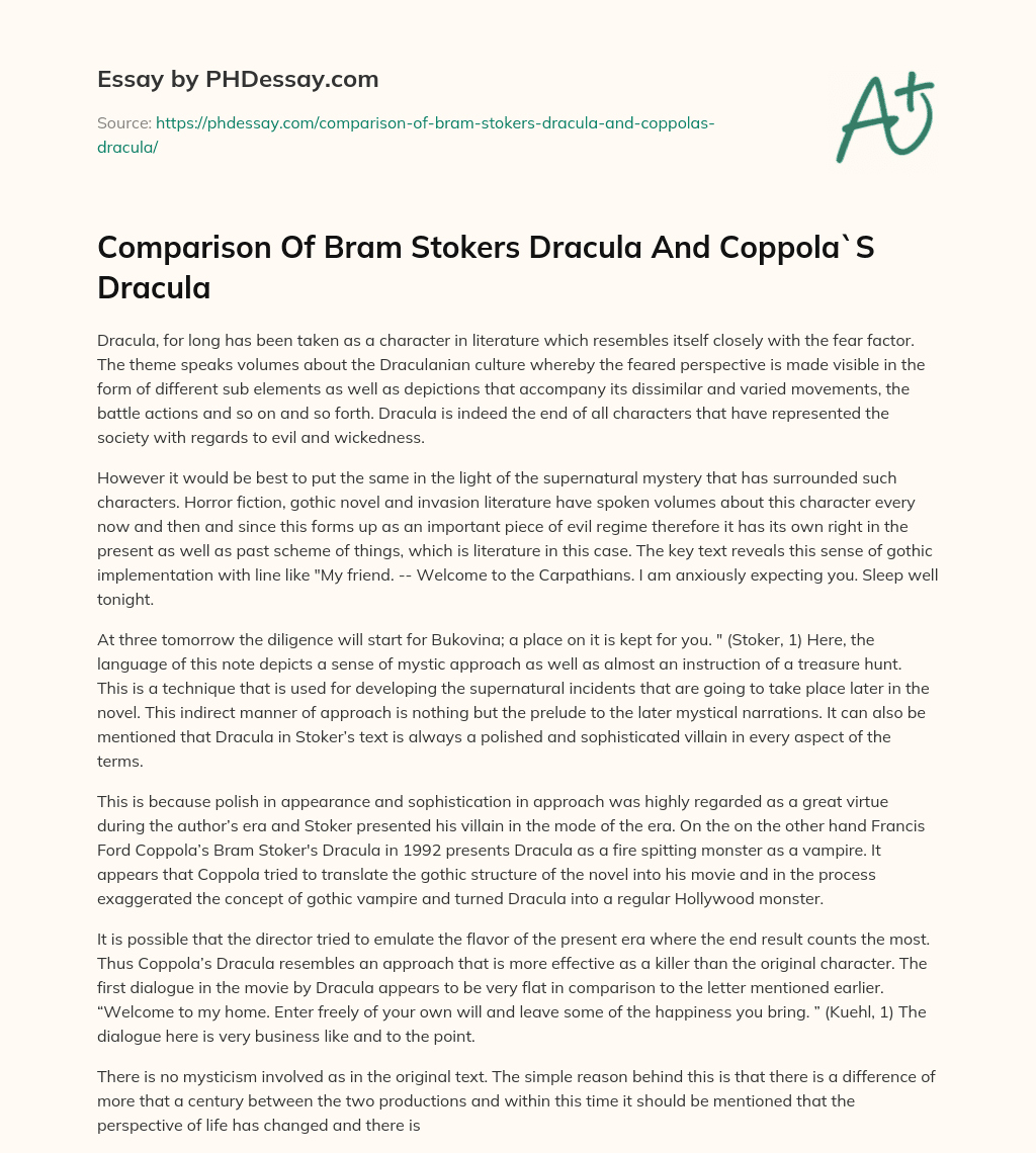 Comparison Of Bram Stokers Dracula And Coppola`S Dracula - PHDessay.com