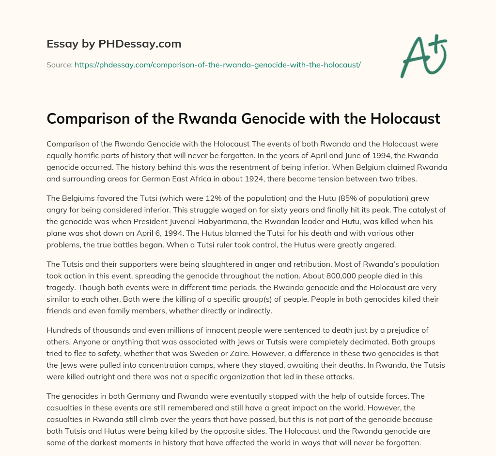 Comparison of the Rwanda Genocide with the Holocaust (400 Words ...