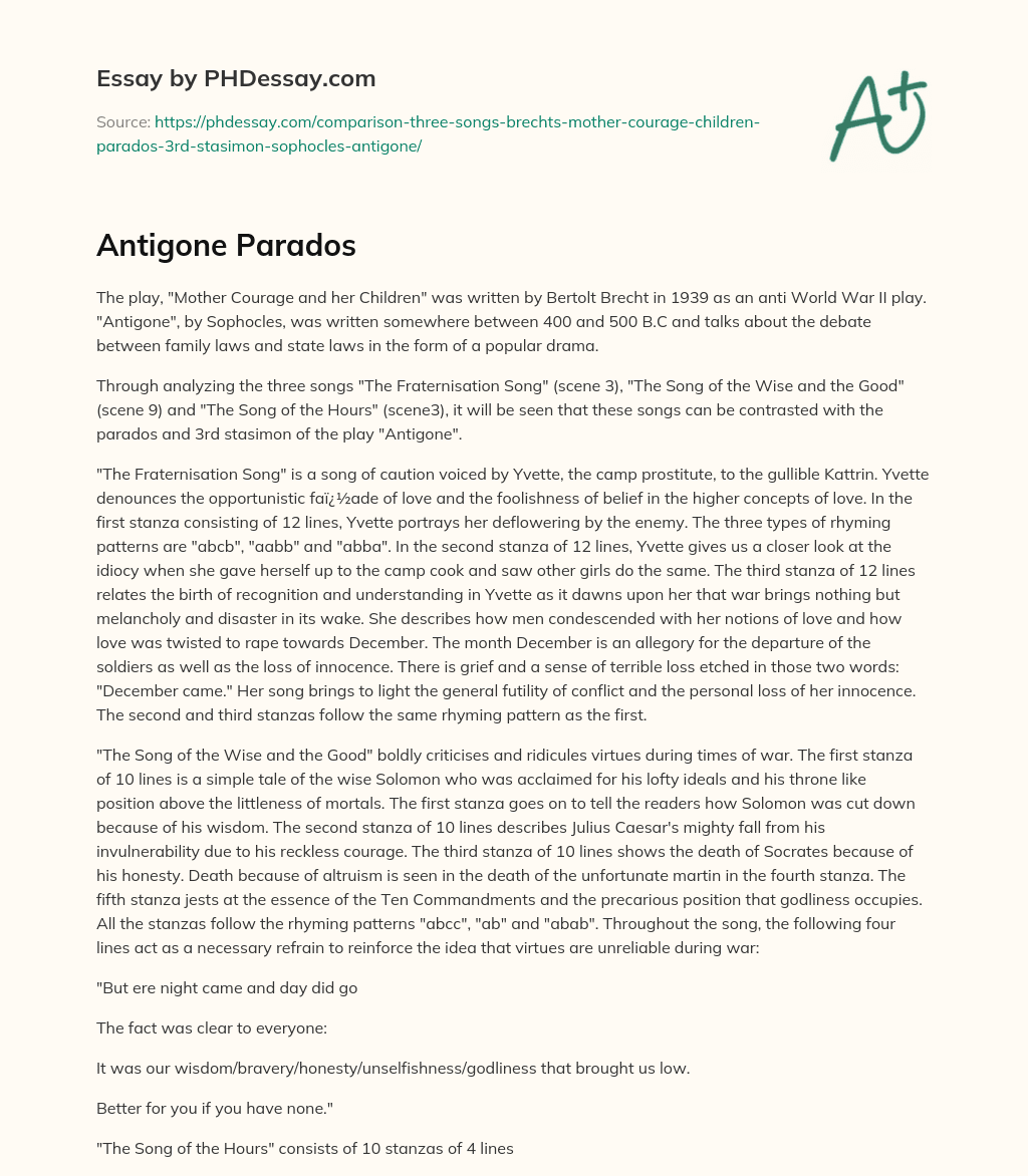 Antigone Parados - PHDessay.com