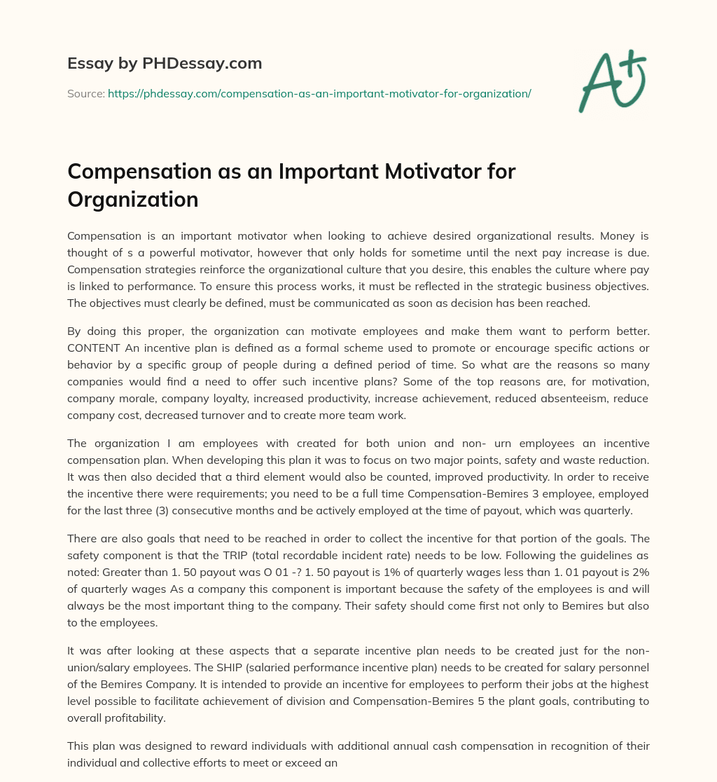 Compensation as an Important Motivator for Organization - PHDessay.com