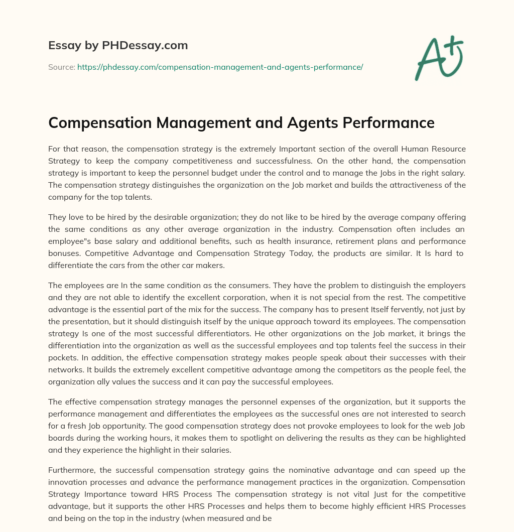 Compensation Management and Agents Performance - PHDessay.com