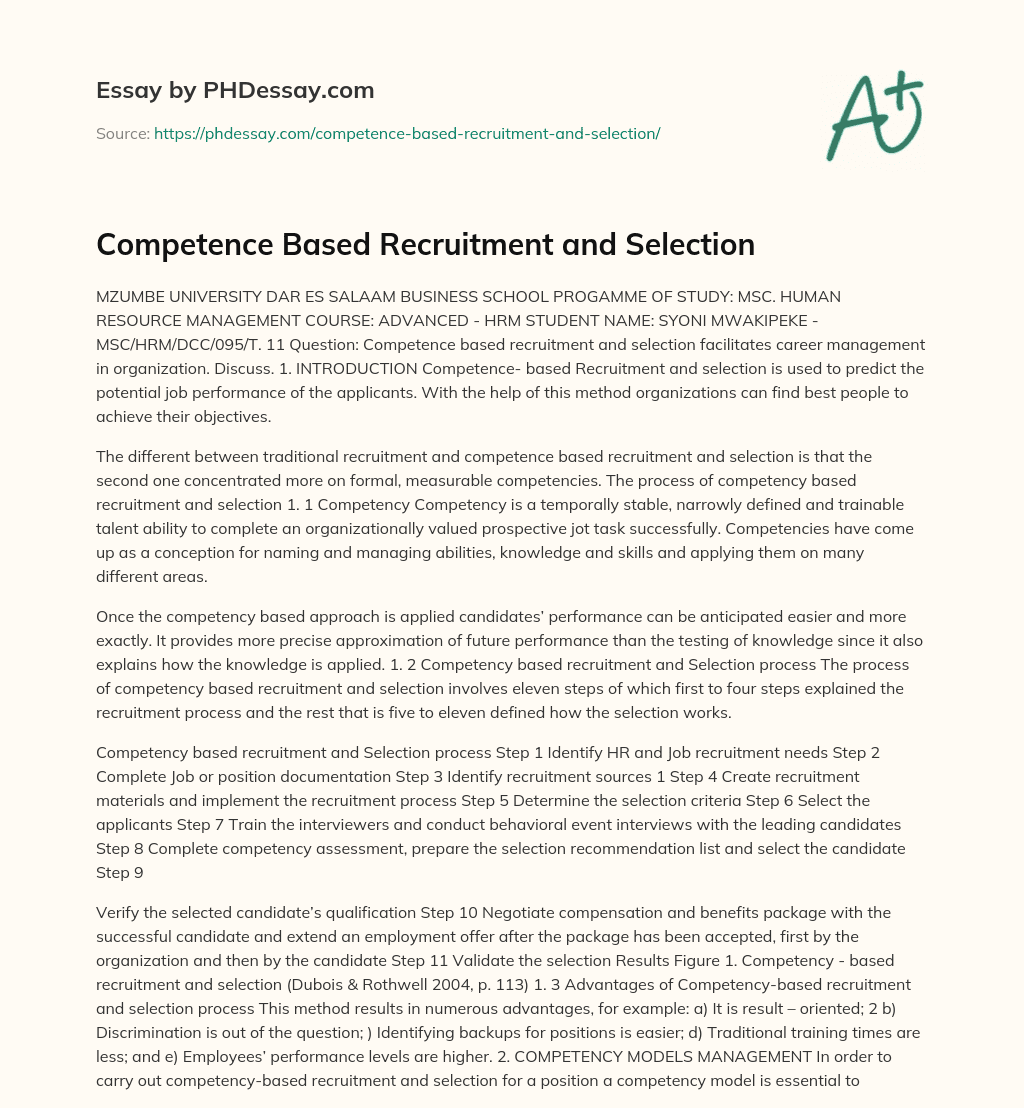 Competence Based Recruitment and Selection - PHDessay.com