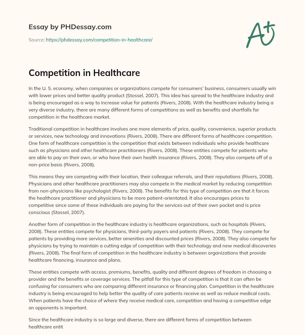 Competition in Healthcare (500 Words) - PHDessay.com