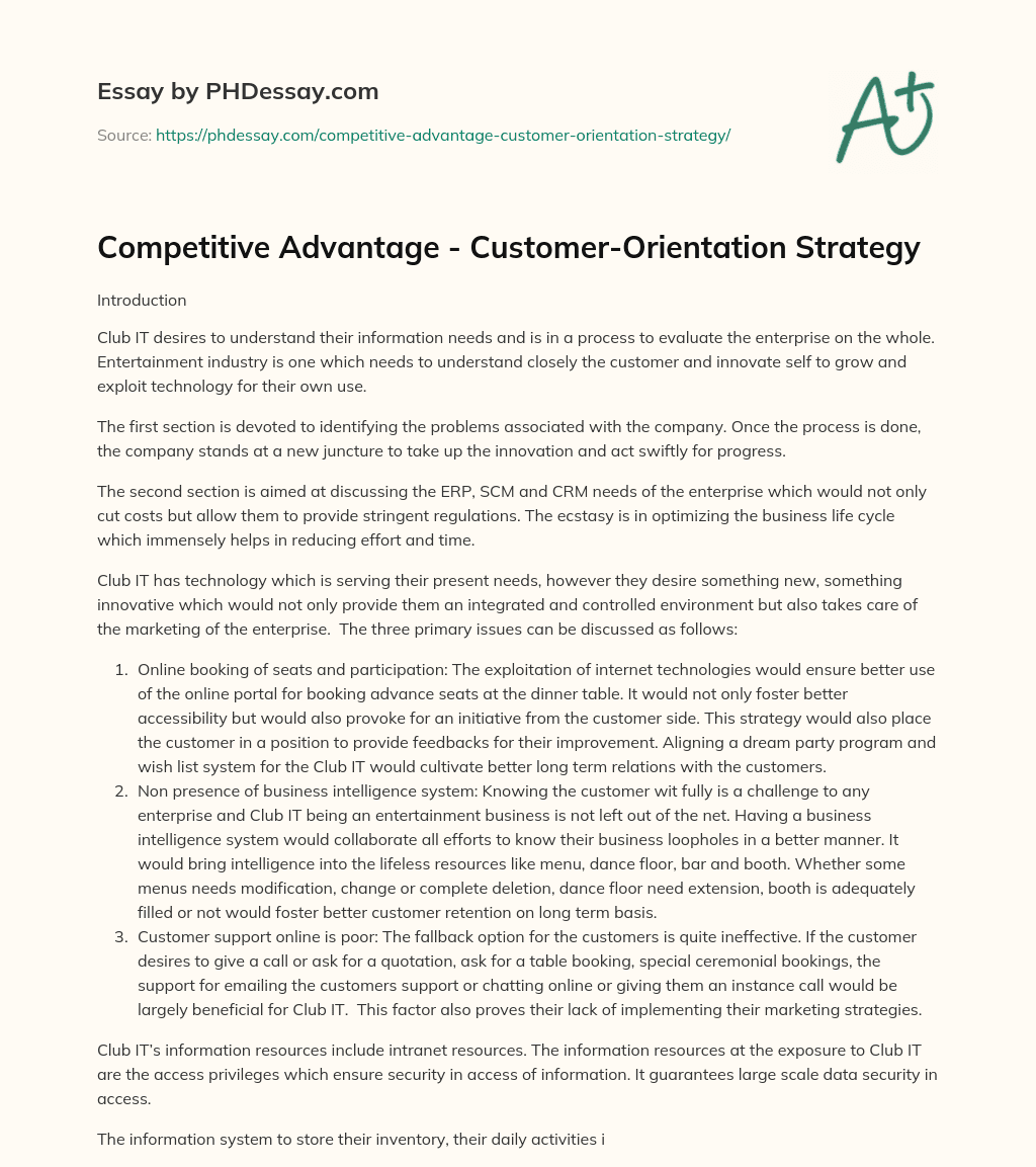 Competitive Advantage - Customer-Orientation Strategy - PHDessay.com