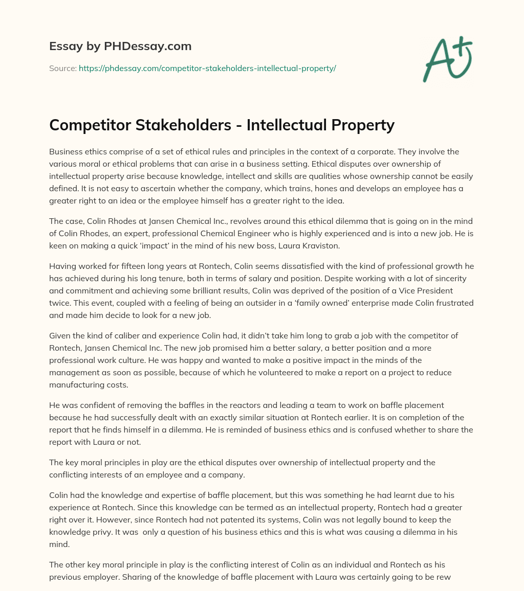 Competitor Stakeholders - Intellectual Property - PHDessay.com
