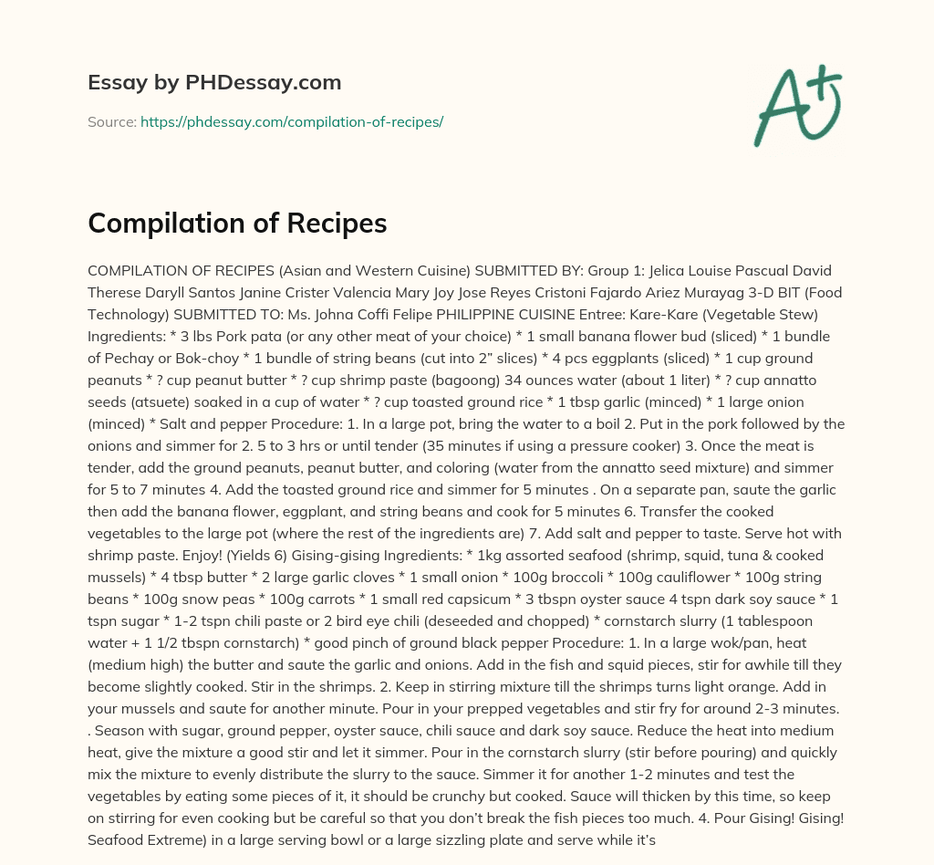 Compilation of Recipes - PHDessay.com