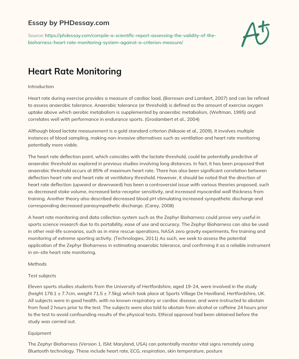 Heart Rate Monitoring - PHDessay.com