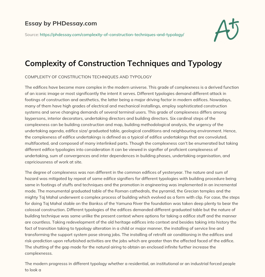 Complexity of Construction Techniques and Typology - PHDessay.com
