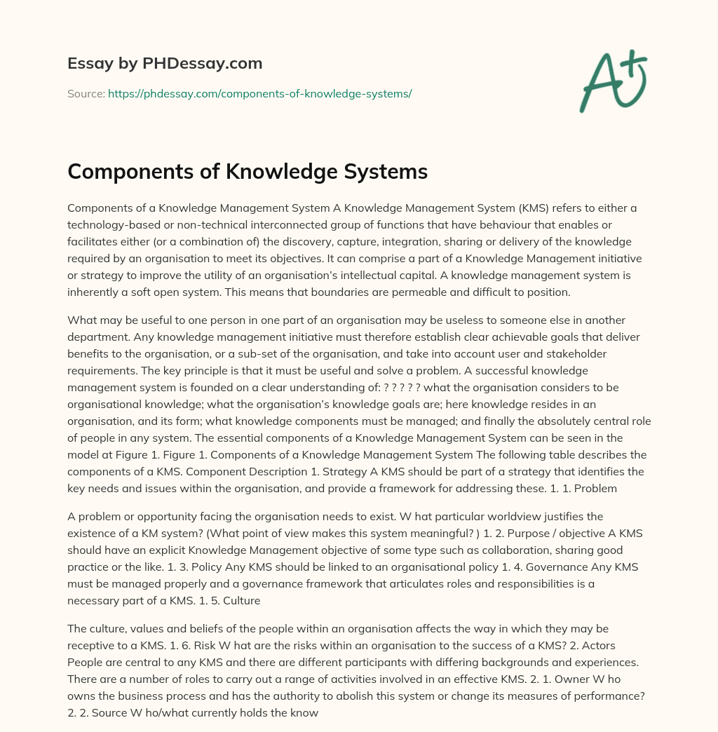Components of Knowledge Systems - PHDessay.com