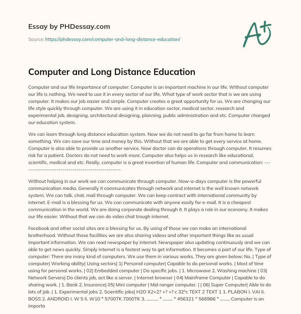 Computer and Long Distance Education - PHDessay.com