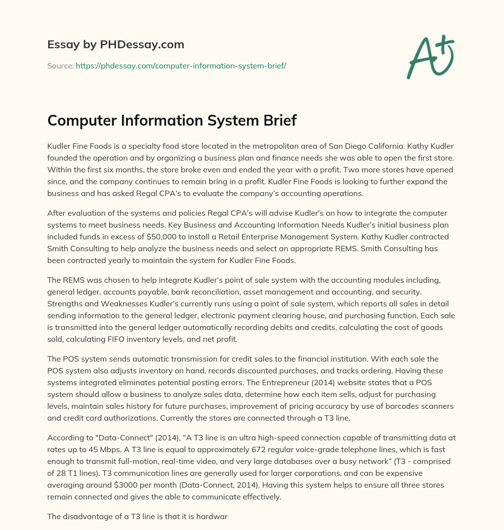 Computer Information System Brief - PHDessay.com