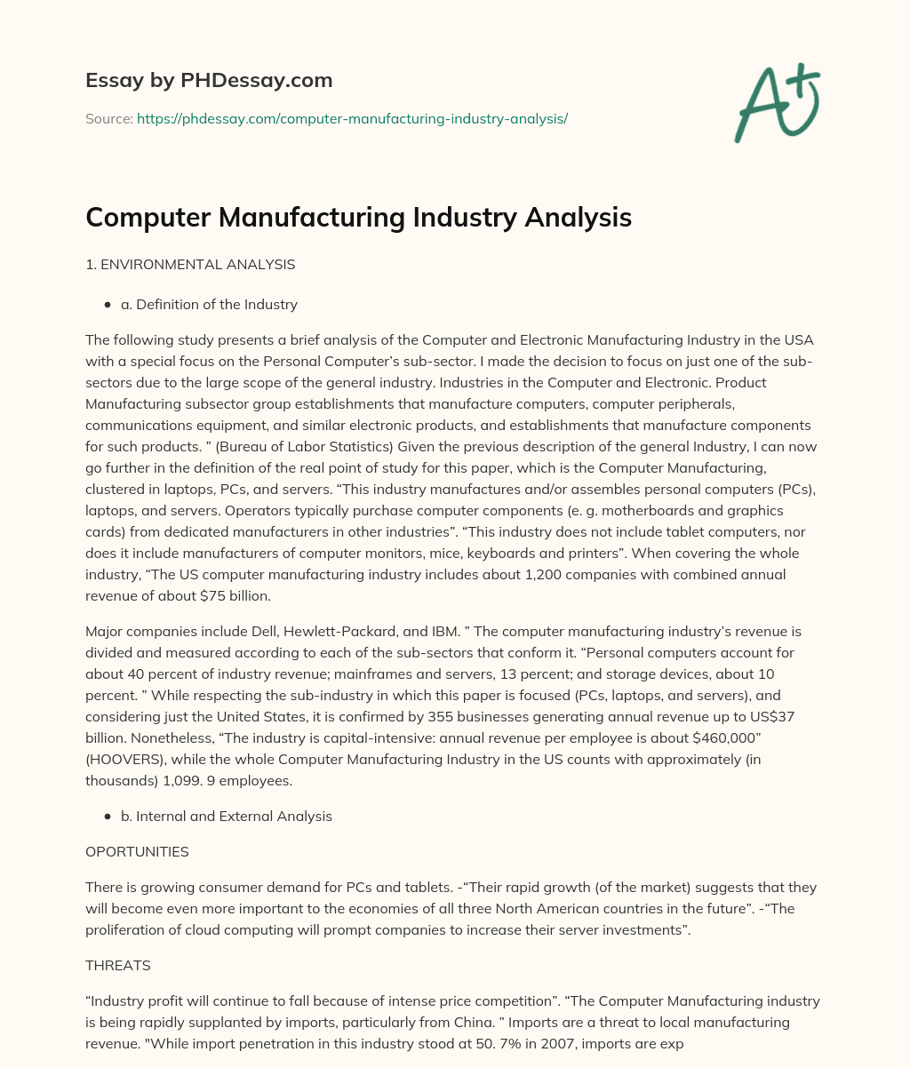 Computer Manufacturing Industry Analysis - PHDessay.com