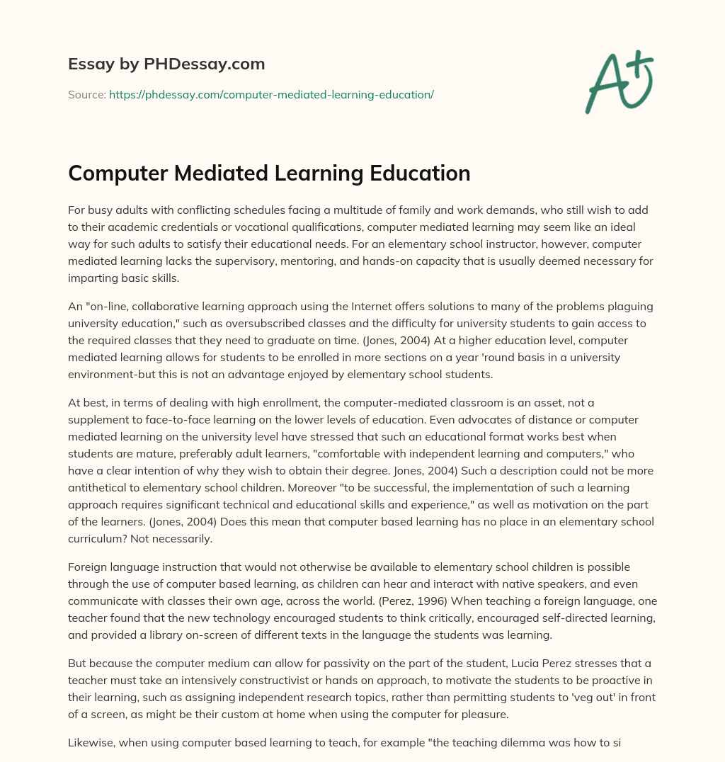 Computer Mediated Learning Education (600 Words) - PHDessay.com