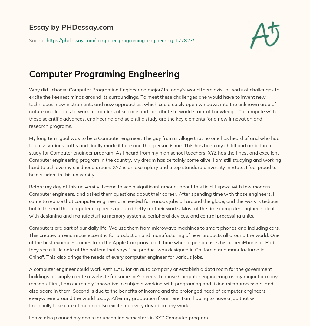 Computer Programing Engineering (600 Words) - PHDessay.com
