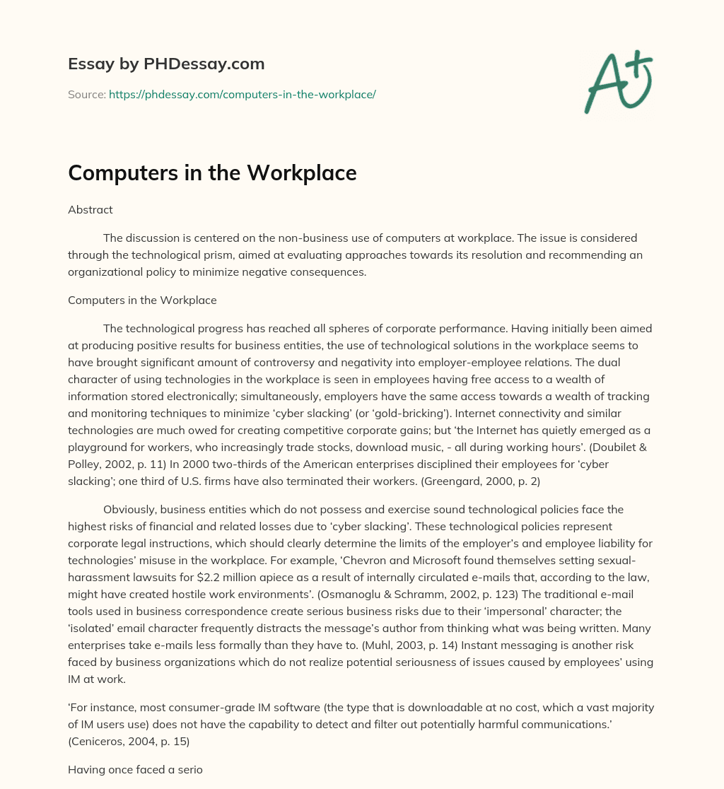 Computers in the Workplace - PHDessay.com