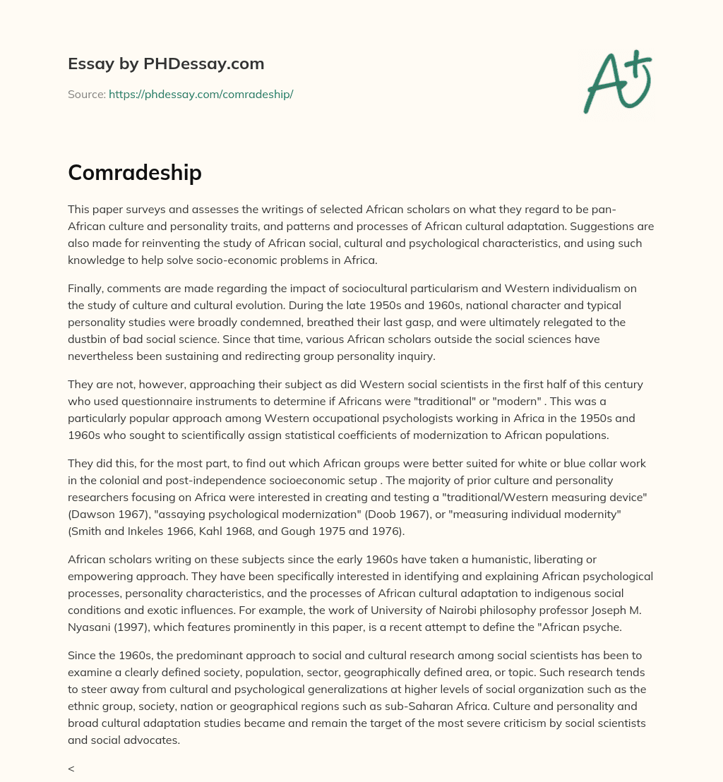 Comradeship - PHDessay.com