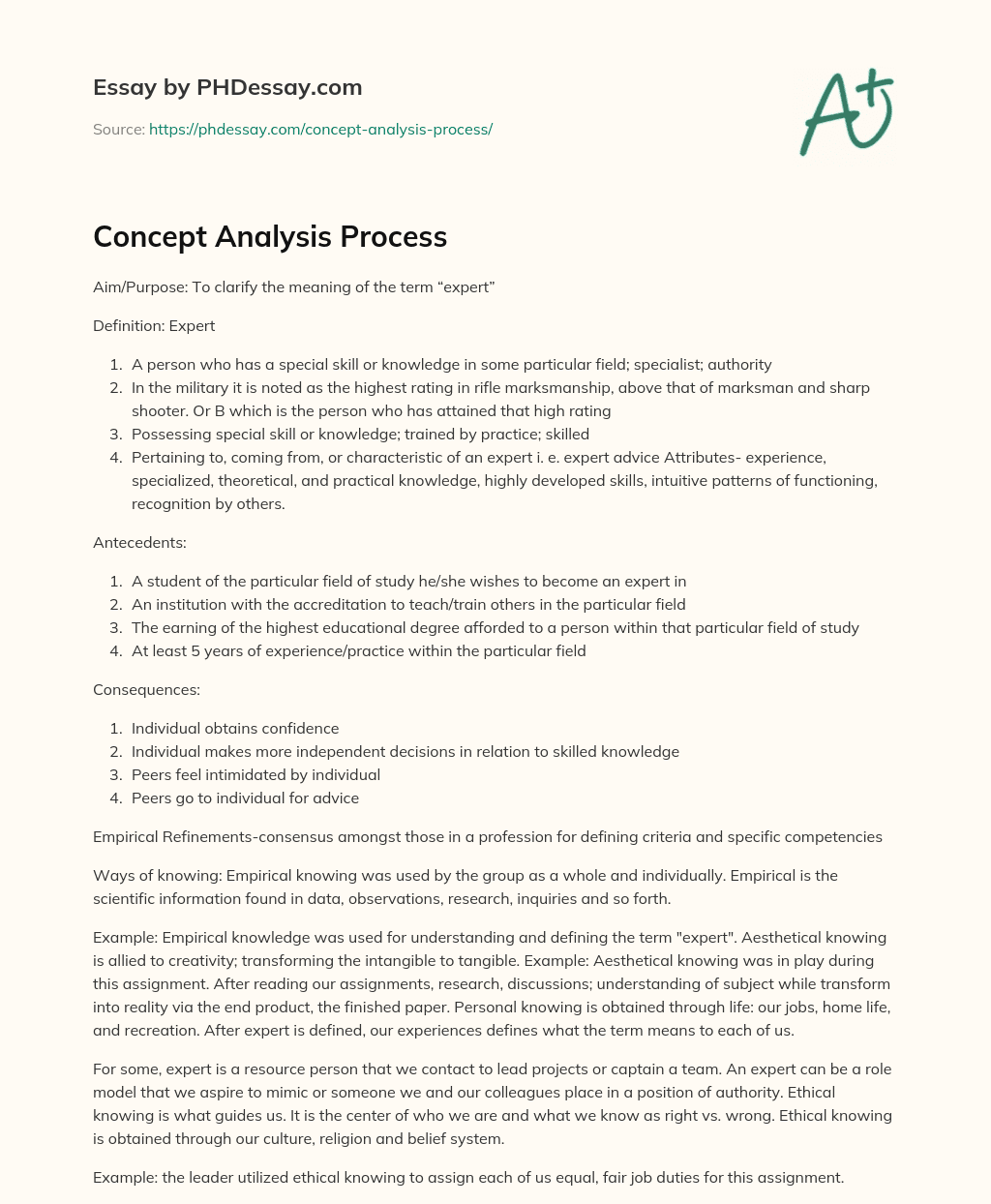 Concept Analysis Process (400 Words) - PHDessay.com