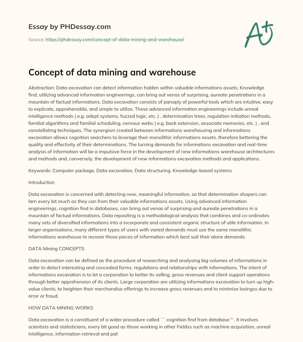 Concept of data mining and warehouse - PHDessay.com