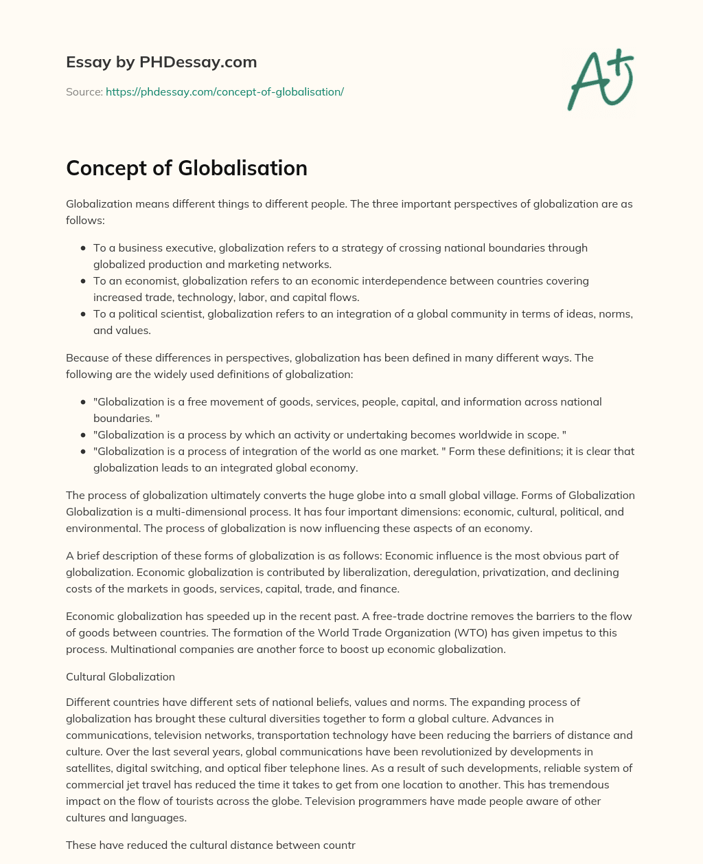 Concept of Globalisation - PHDessay.com