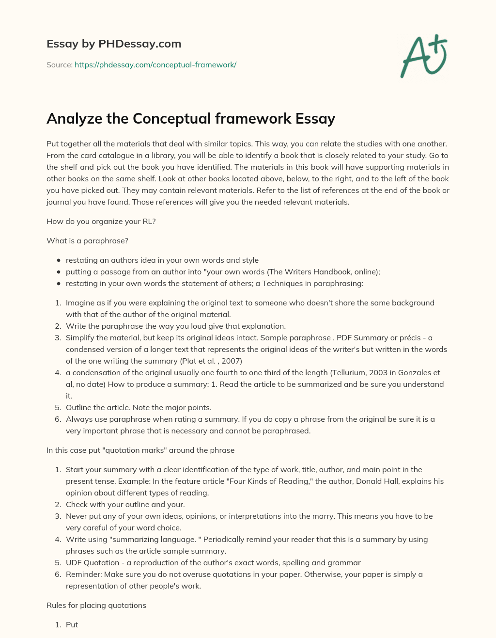 Analyze the Conceptual framework Essay - PHDessay.com