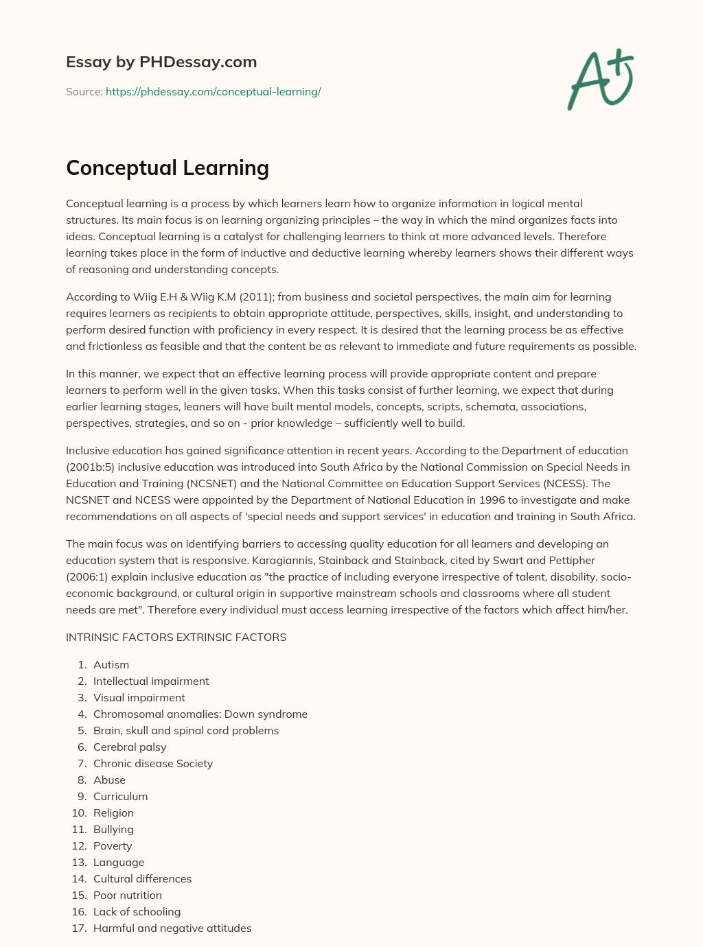 Conceptual Learning Definition Example - PHDessay.com