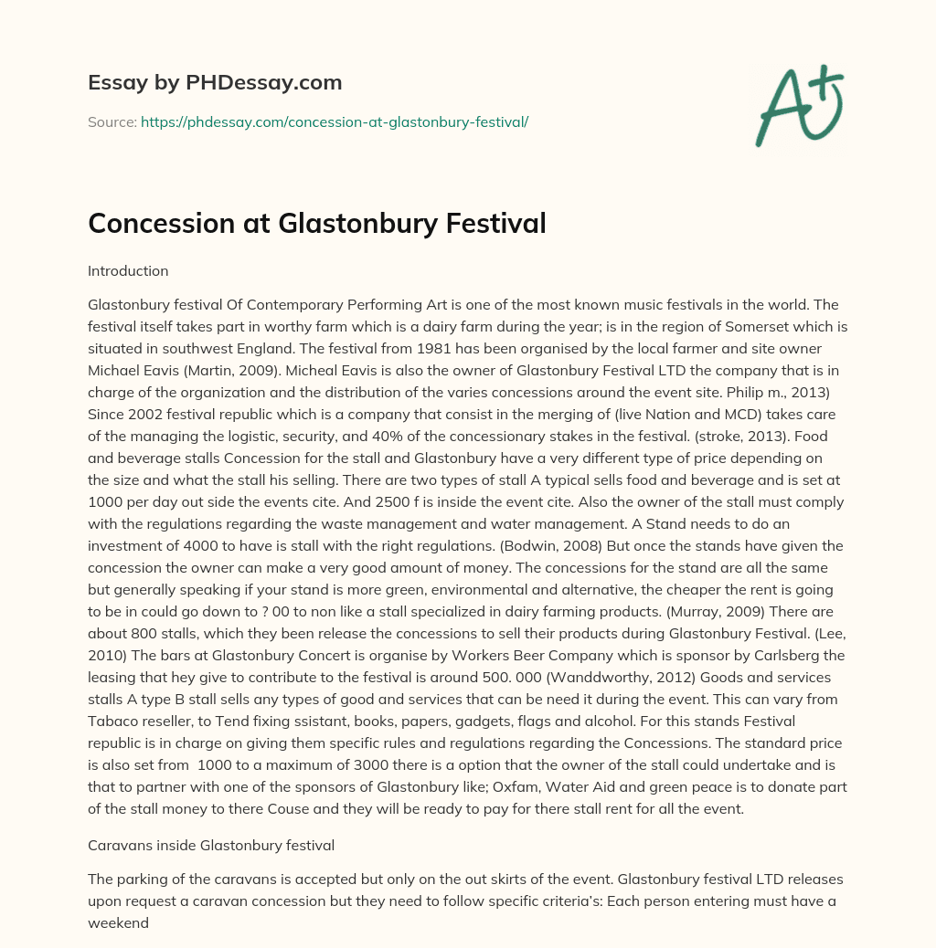 Concession at Glastonbury Festival - PHDessay.com