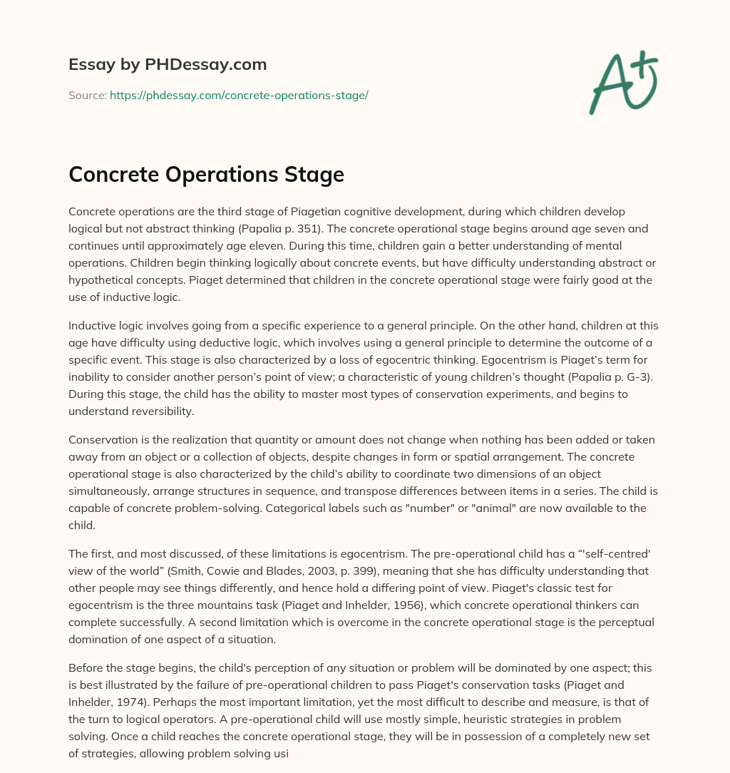 Concrete Operations Stage Definition Example - PHDessay.com