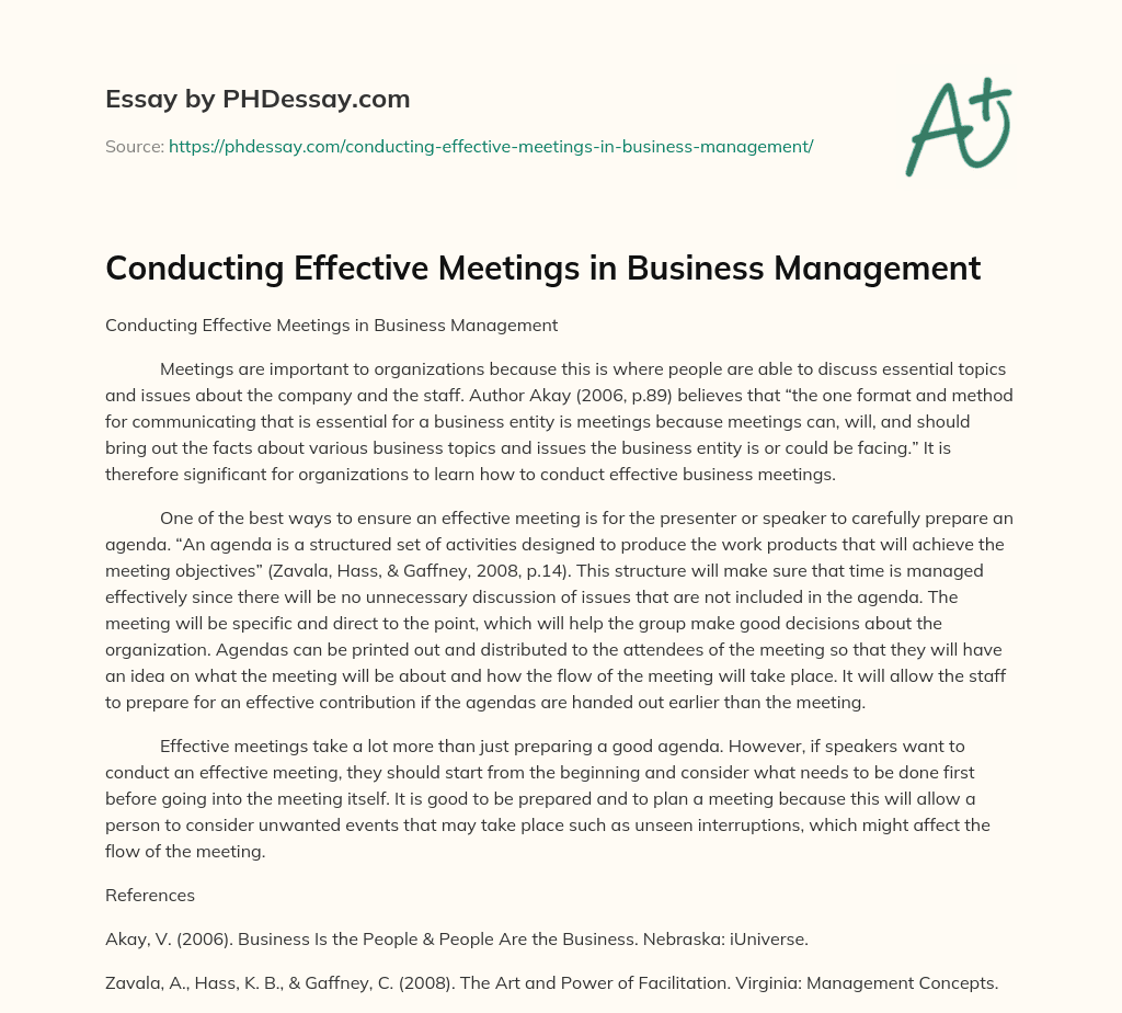 Conducting Effective Meetings in Business Management (400 Words ...