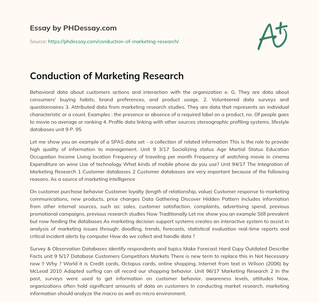 Conduction of Marketing Research (400 Words) - PHDessay.com