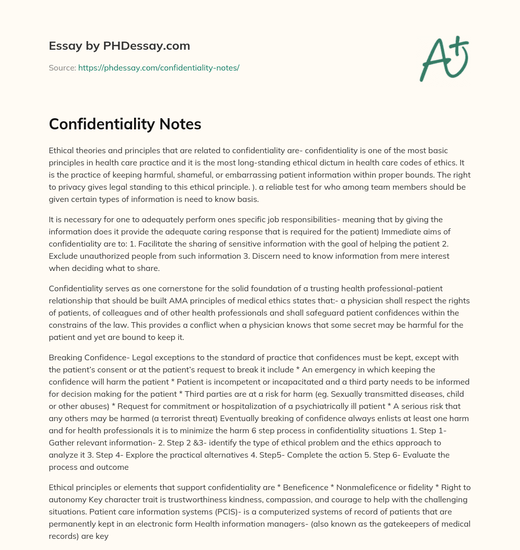 Confidentiality Notes - PHDessay.com