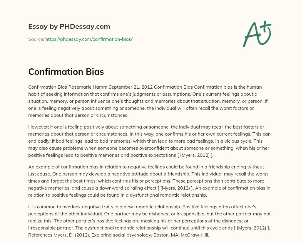 Confirmation Bias (300 Words) - PHDessay.com