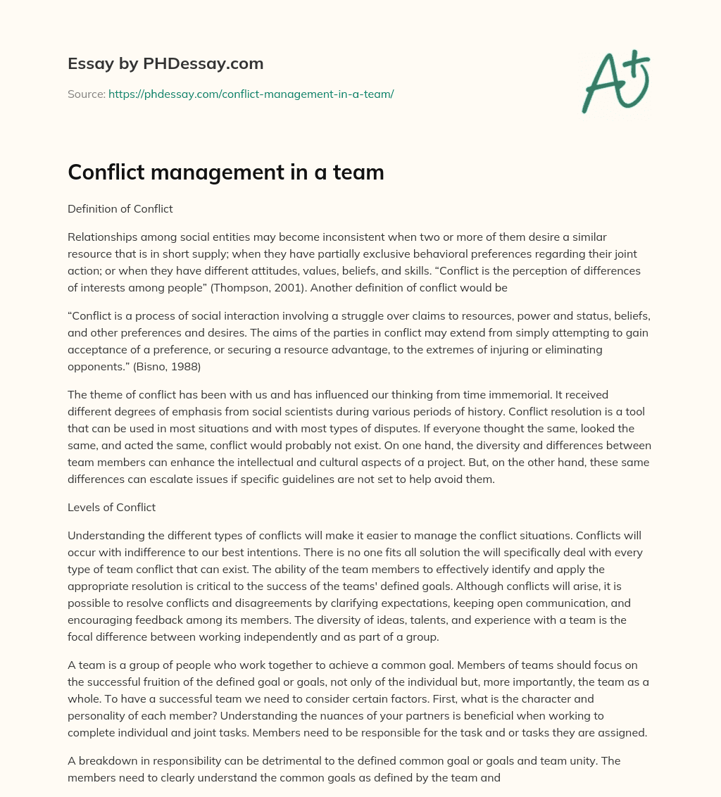 Conflict management in a team - PHDessay.com