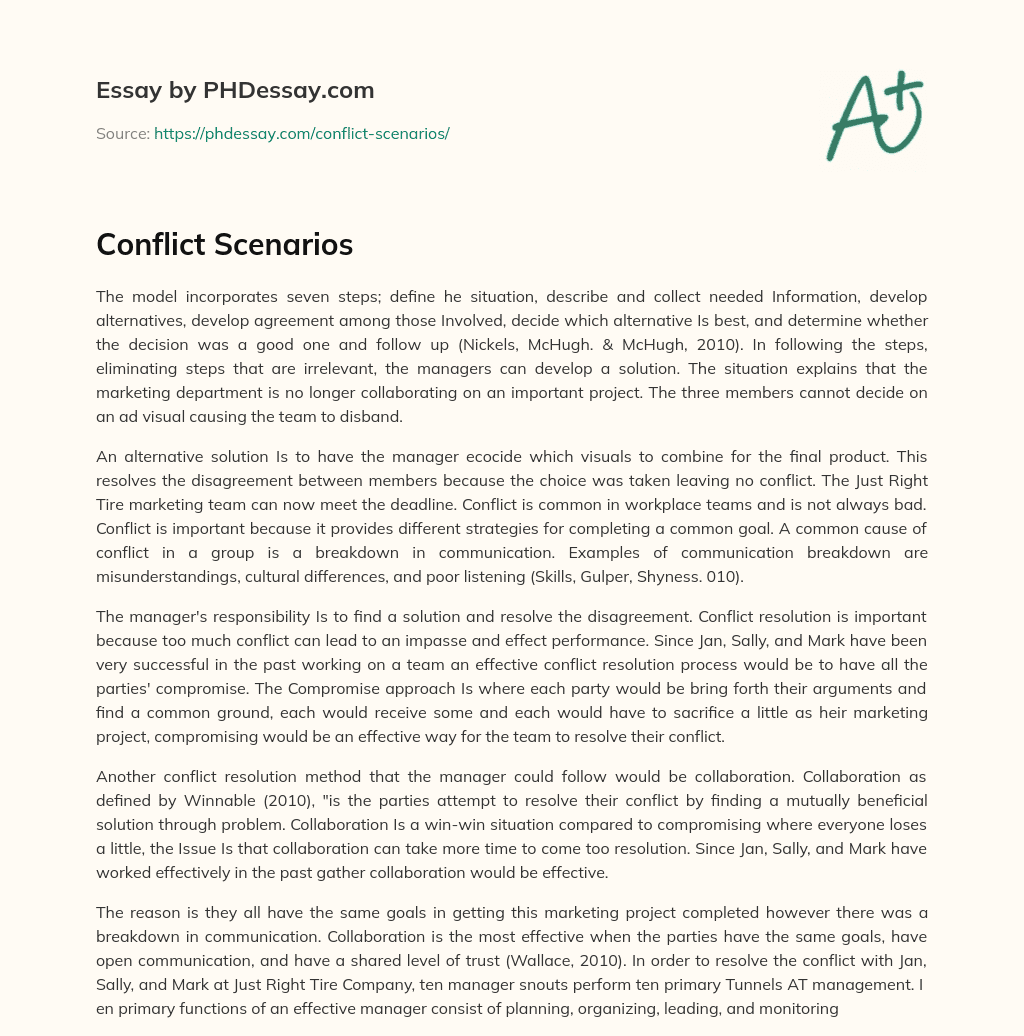 Conflict Scenarios (600 Words) - PHDessay.com