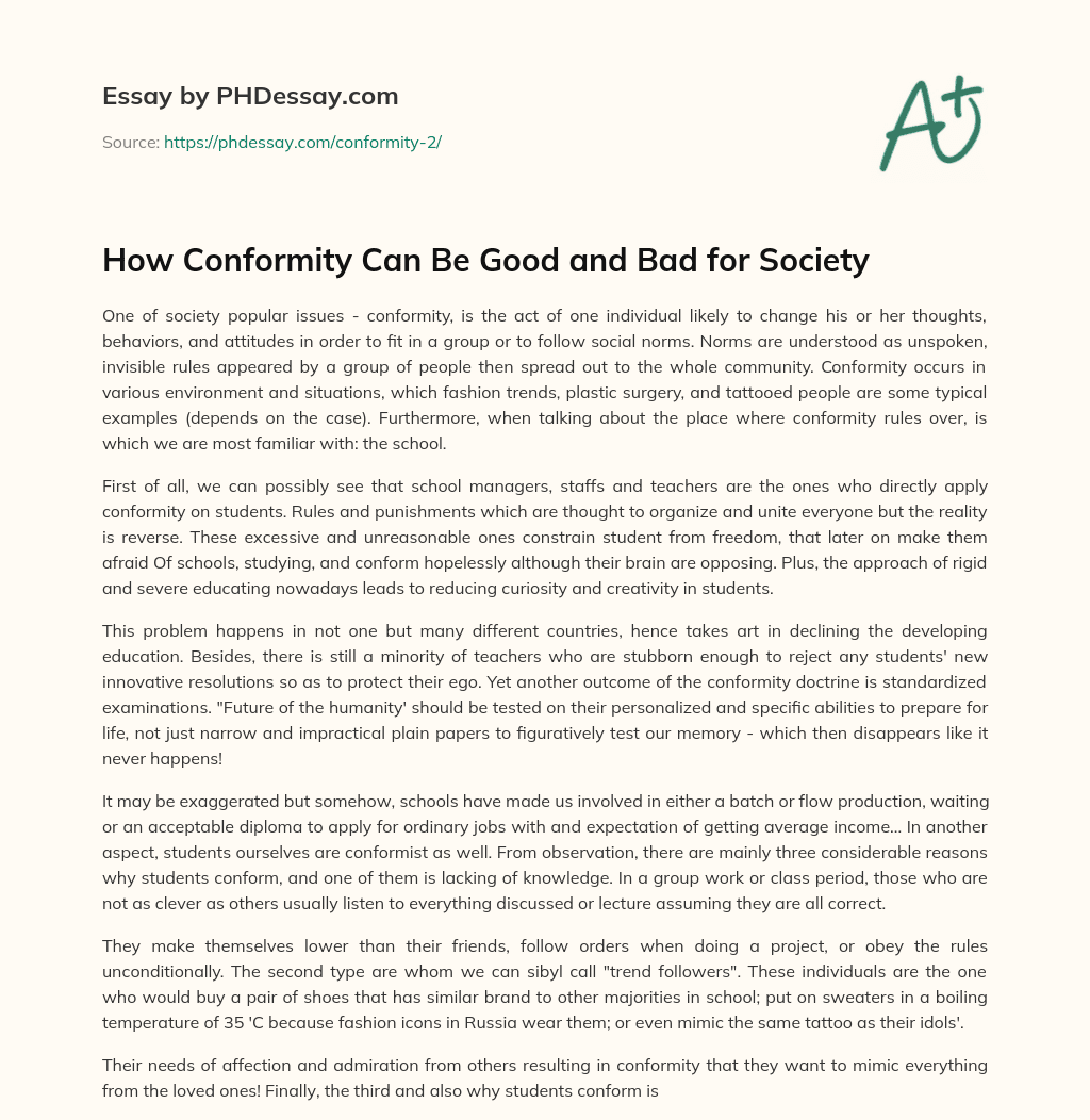How Conformity Can Be Good and Bad for Society - PHDessay.com