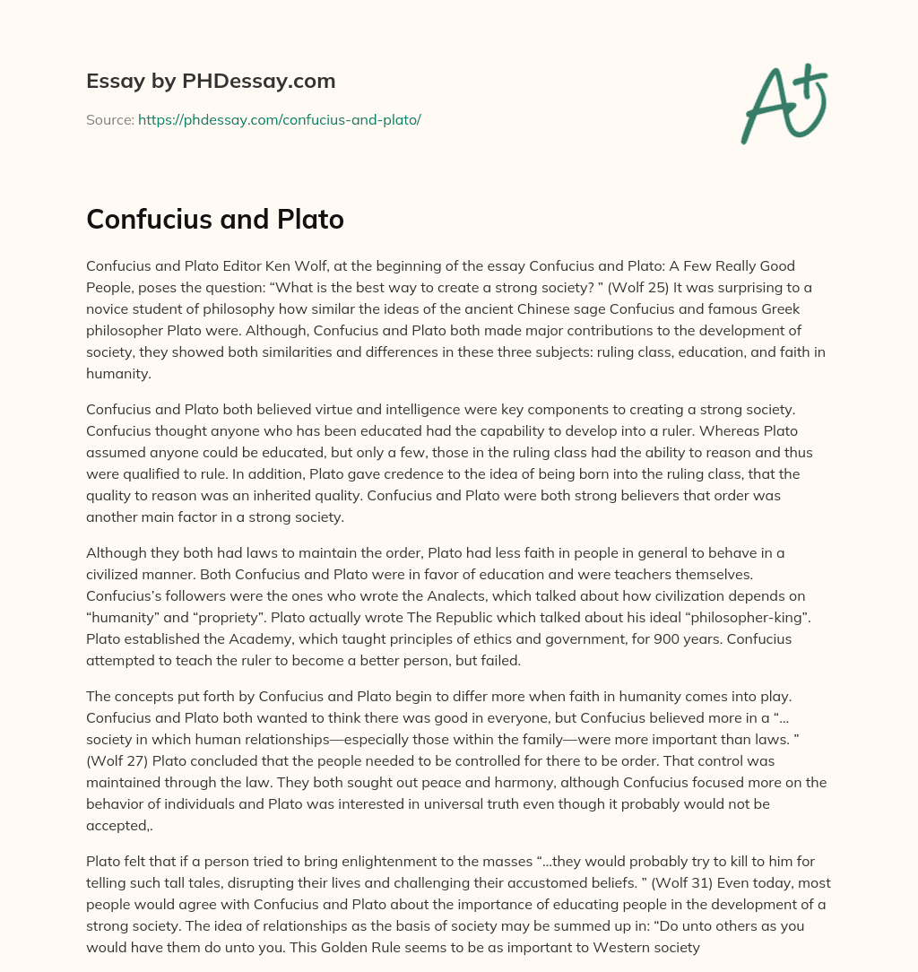 Confucius and Plato (600 Words) - PHDessay.com