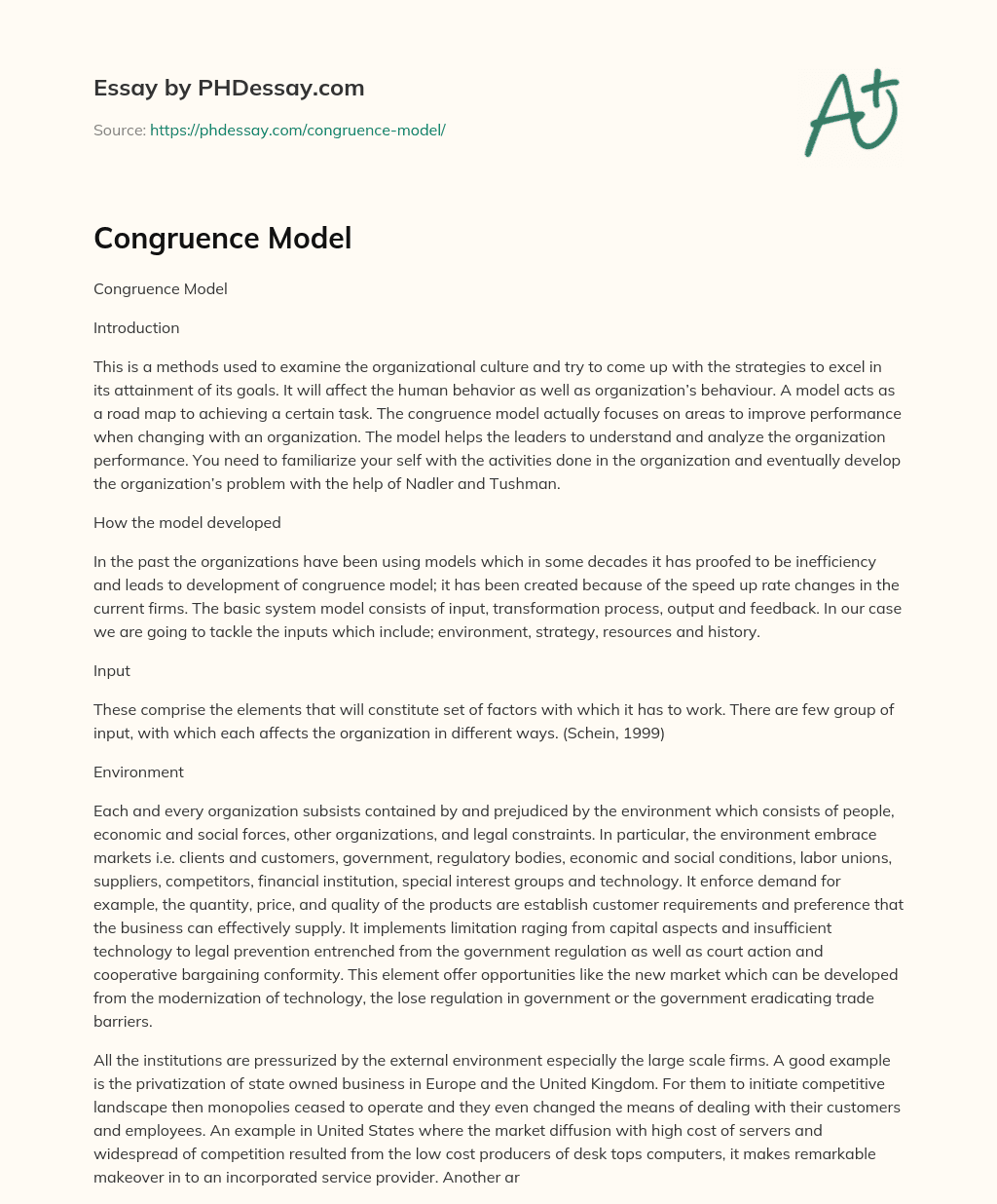 Congruence Model - PHDessay.com