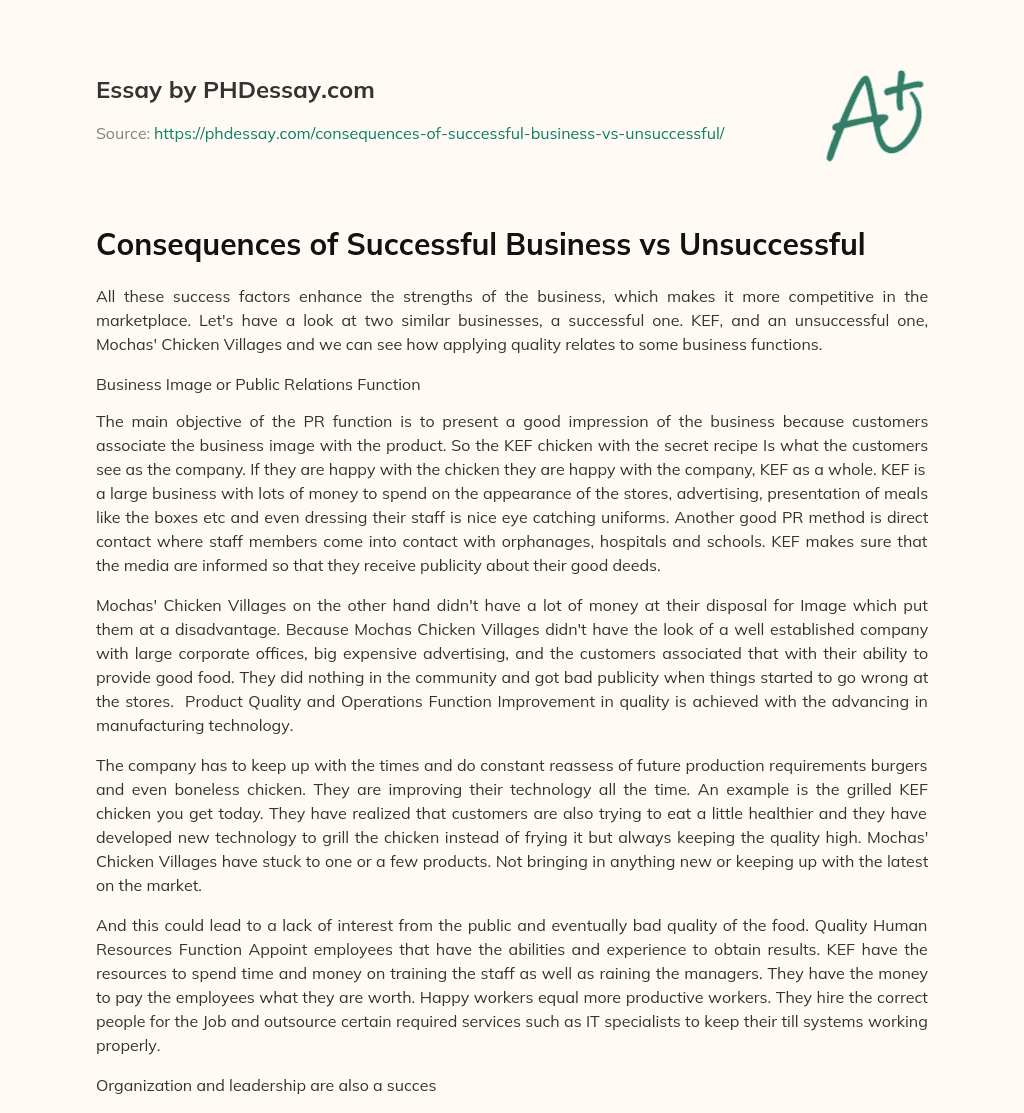 Consequences of Successful Business vs Unsuccessful - PHDessay.com