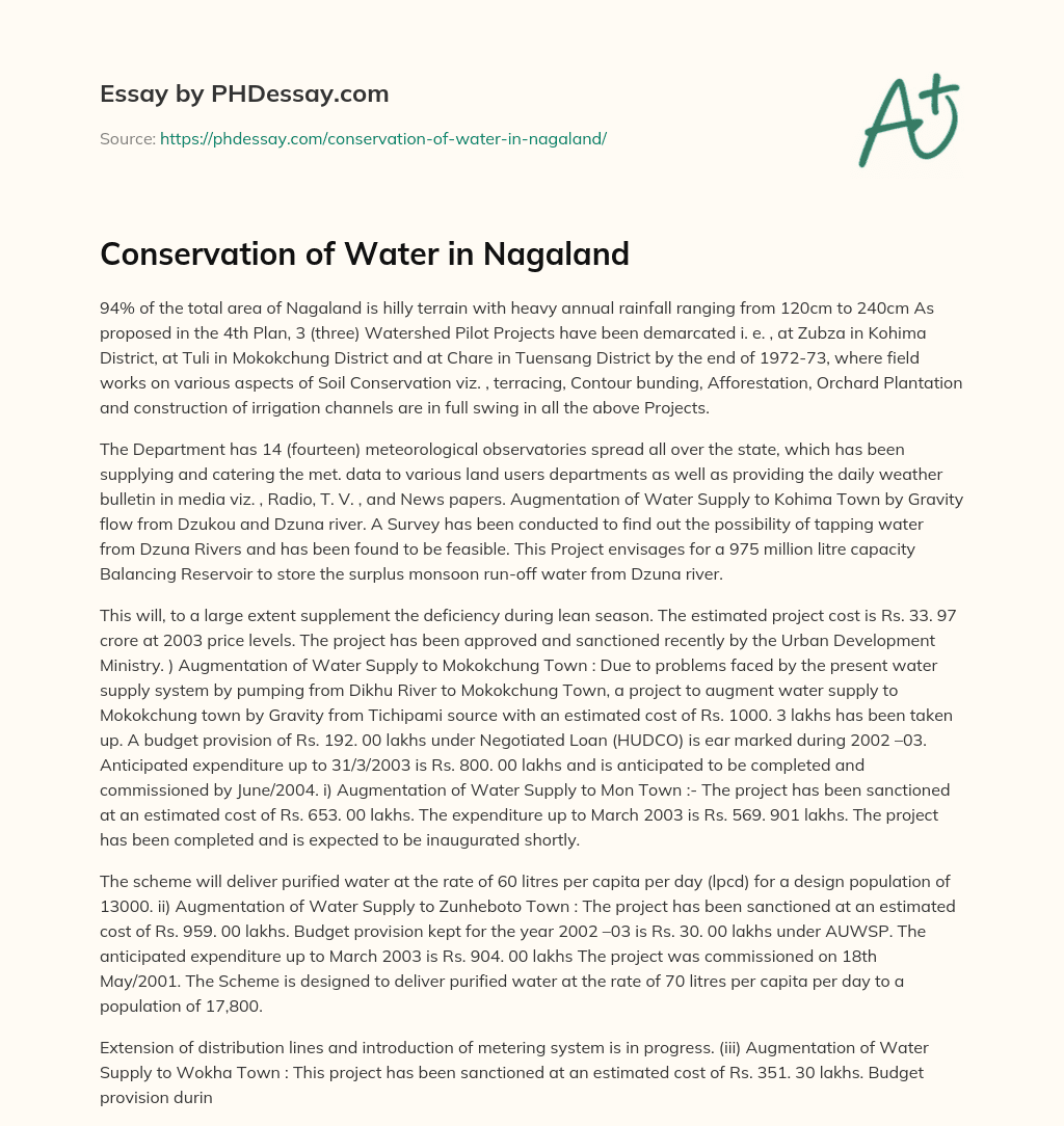 Conservation of Water in Nagaland (600 Words) - PHDessay.com