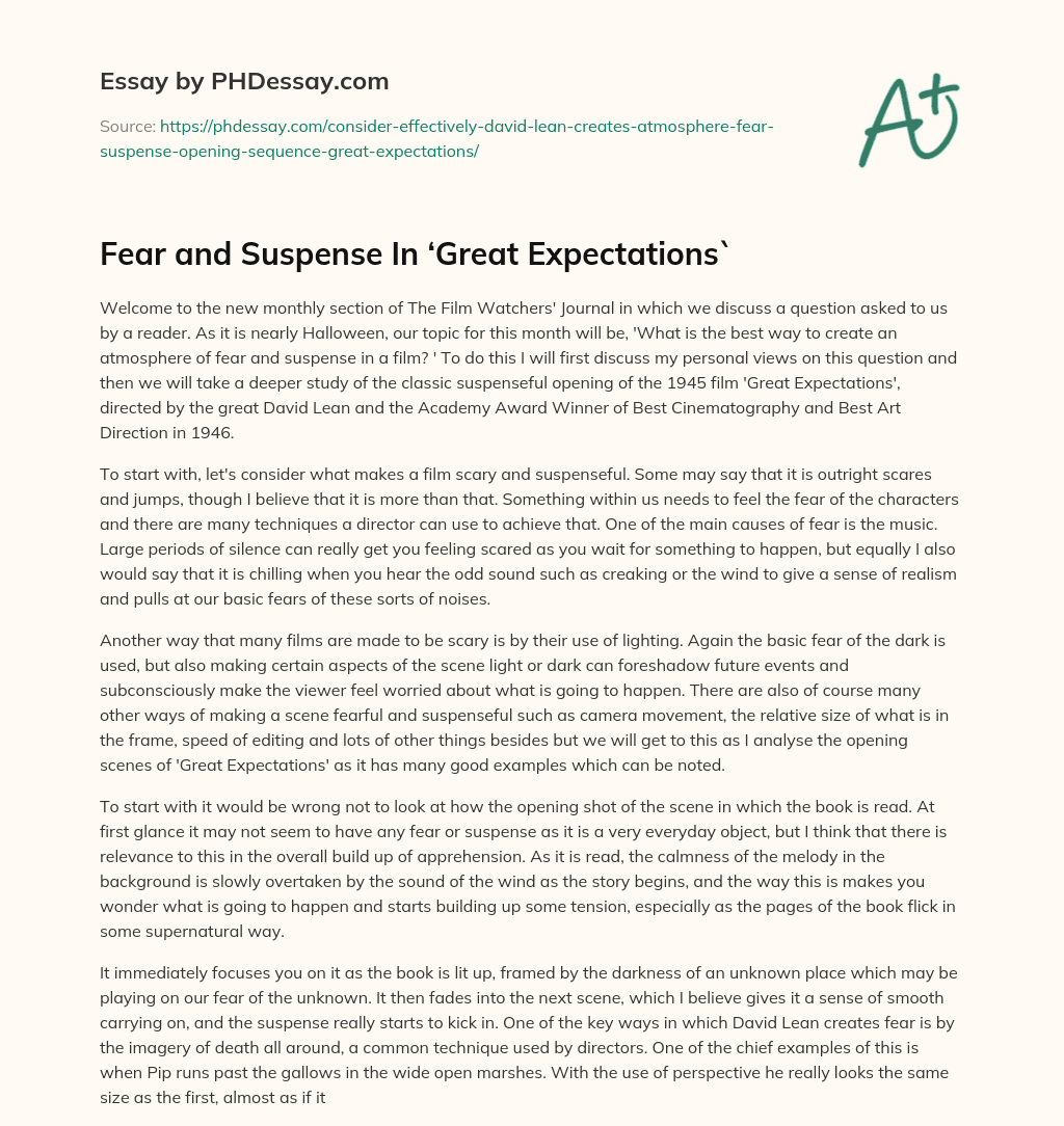 Fear and Suspense In ‘Great Expectations` - PHDessay.com