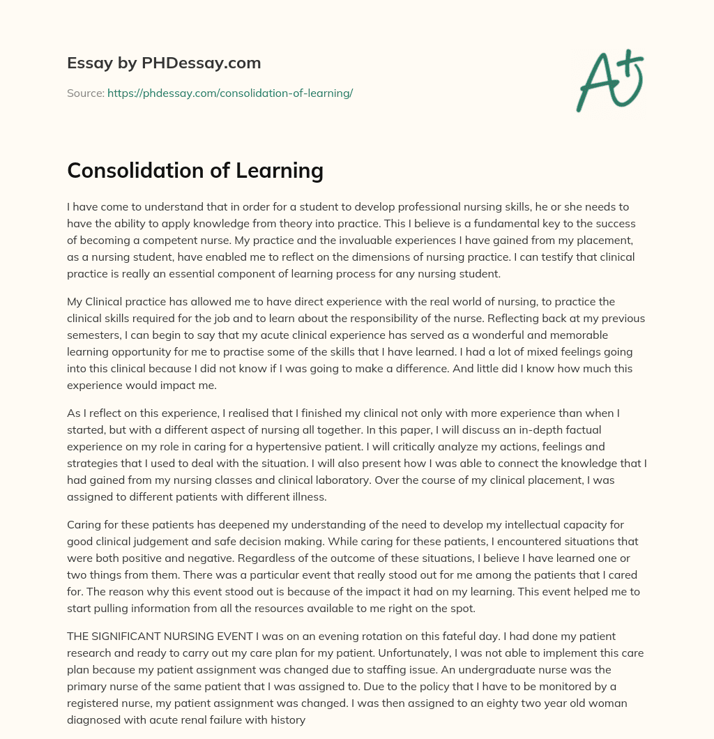 Consolidation of Learning - PHDessay.com