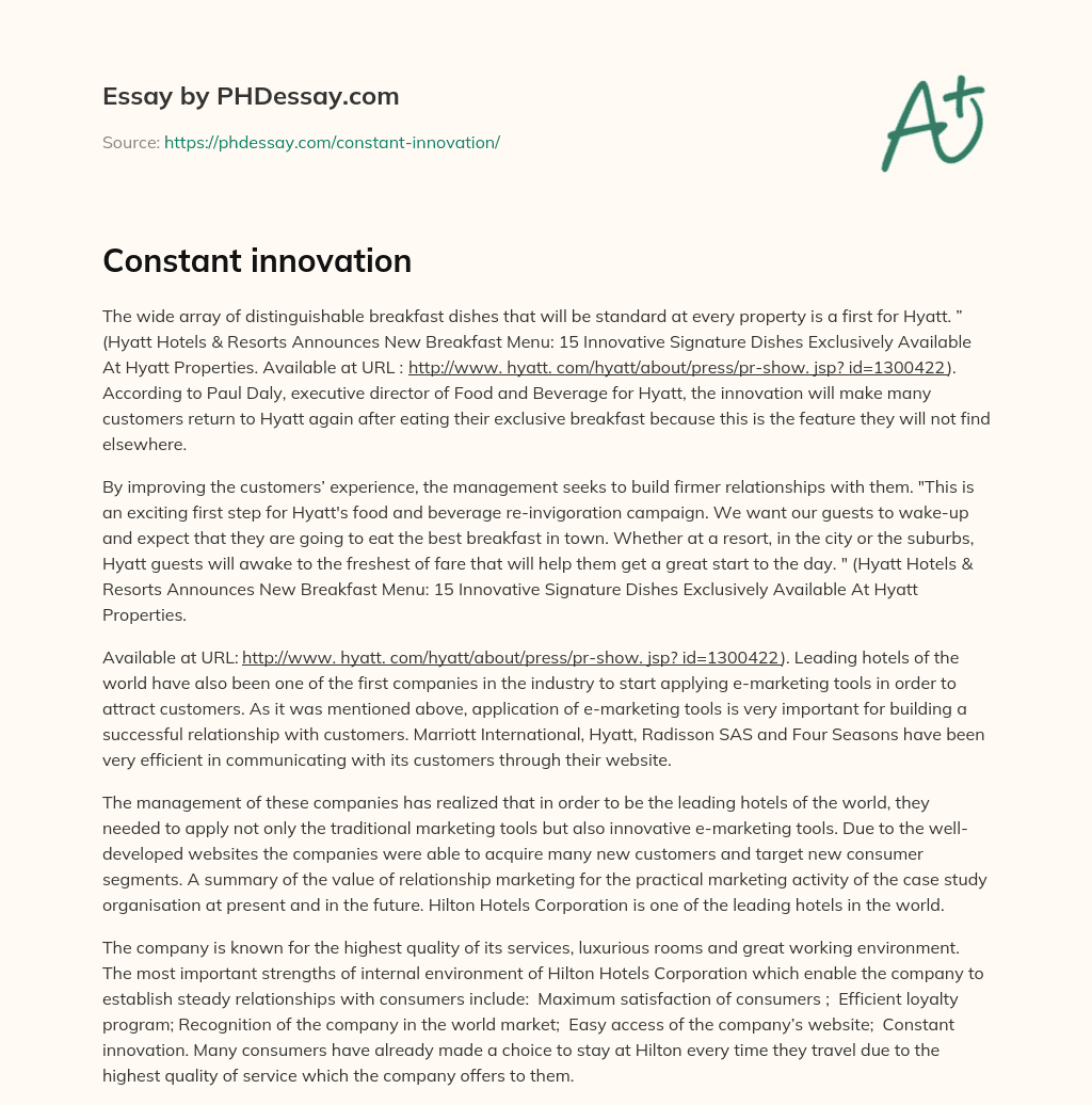 Constant innovation (500 Words) - PHDessay.com