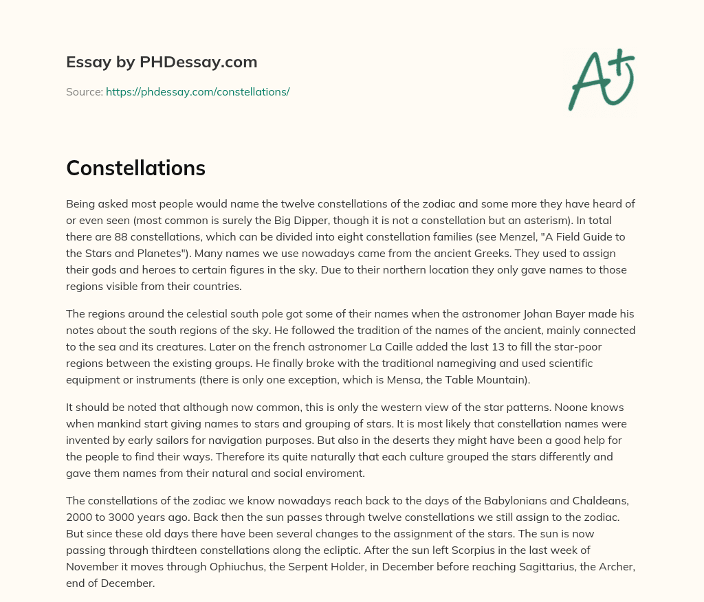 Constellations (400 Words) - PHDessay.com