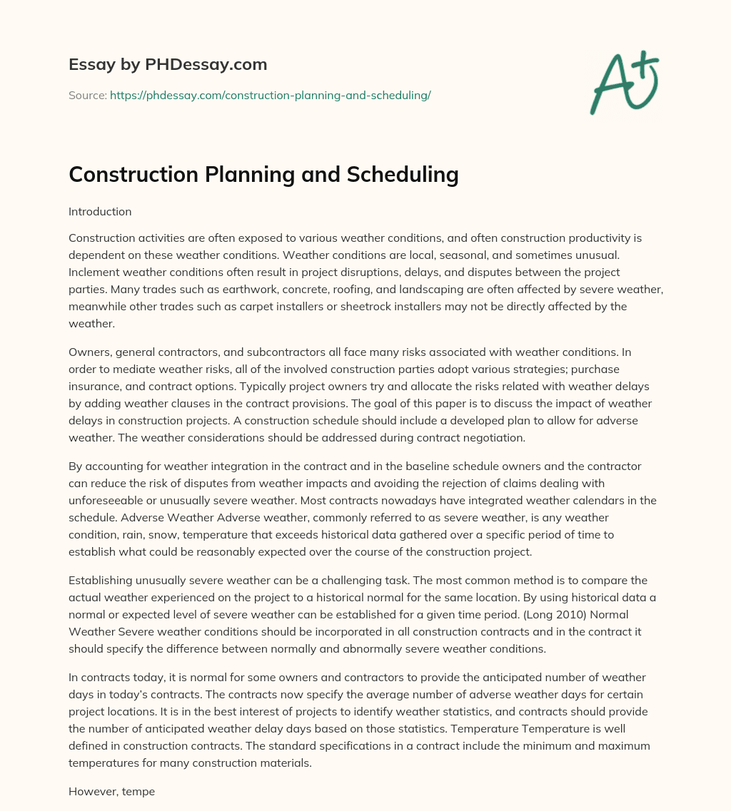 Construction Planning and Scheduling - PHDessay.com