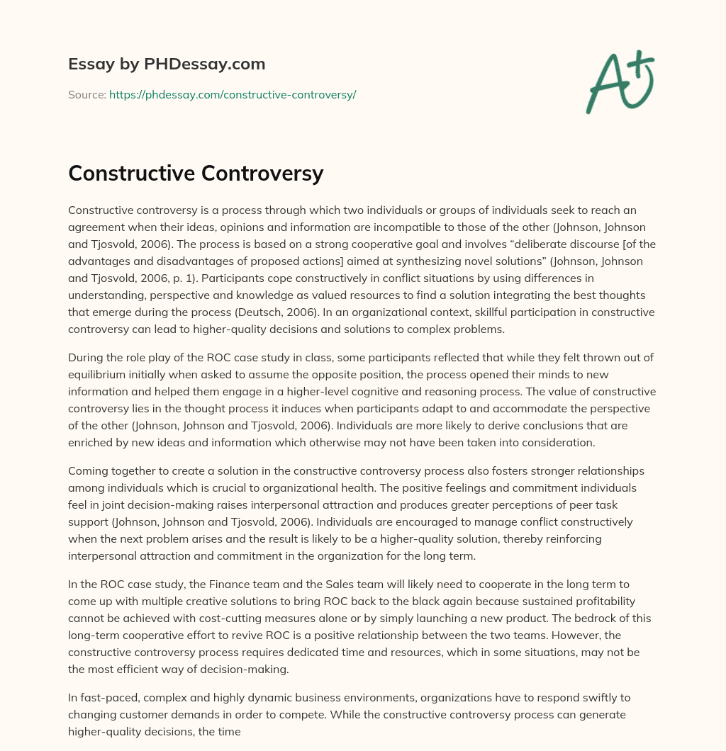 Constructive Controversy - PHDessay.com