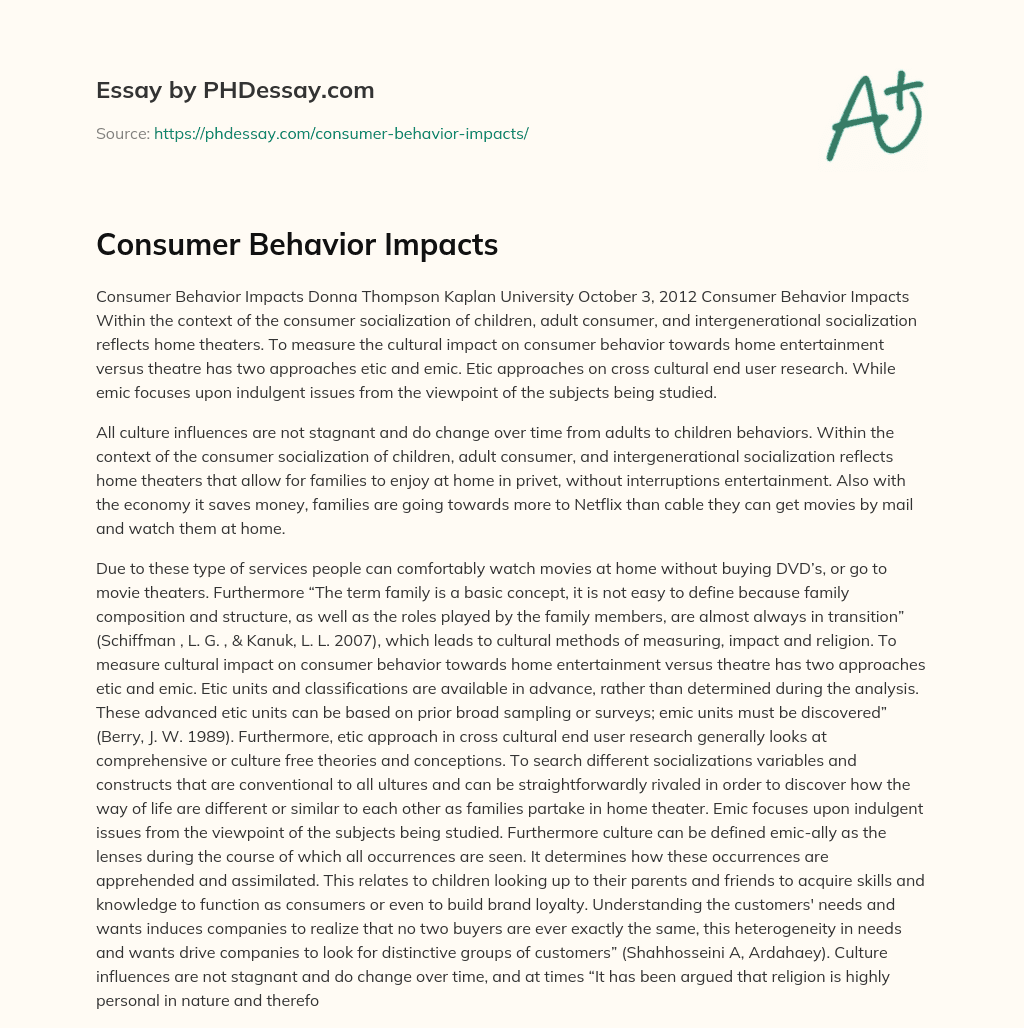 Consumer Behavior Impacts - PHDessay.com