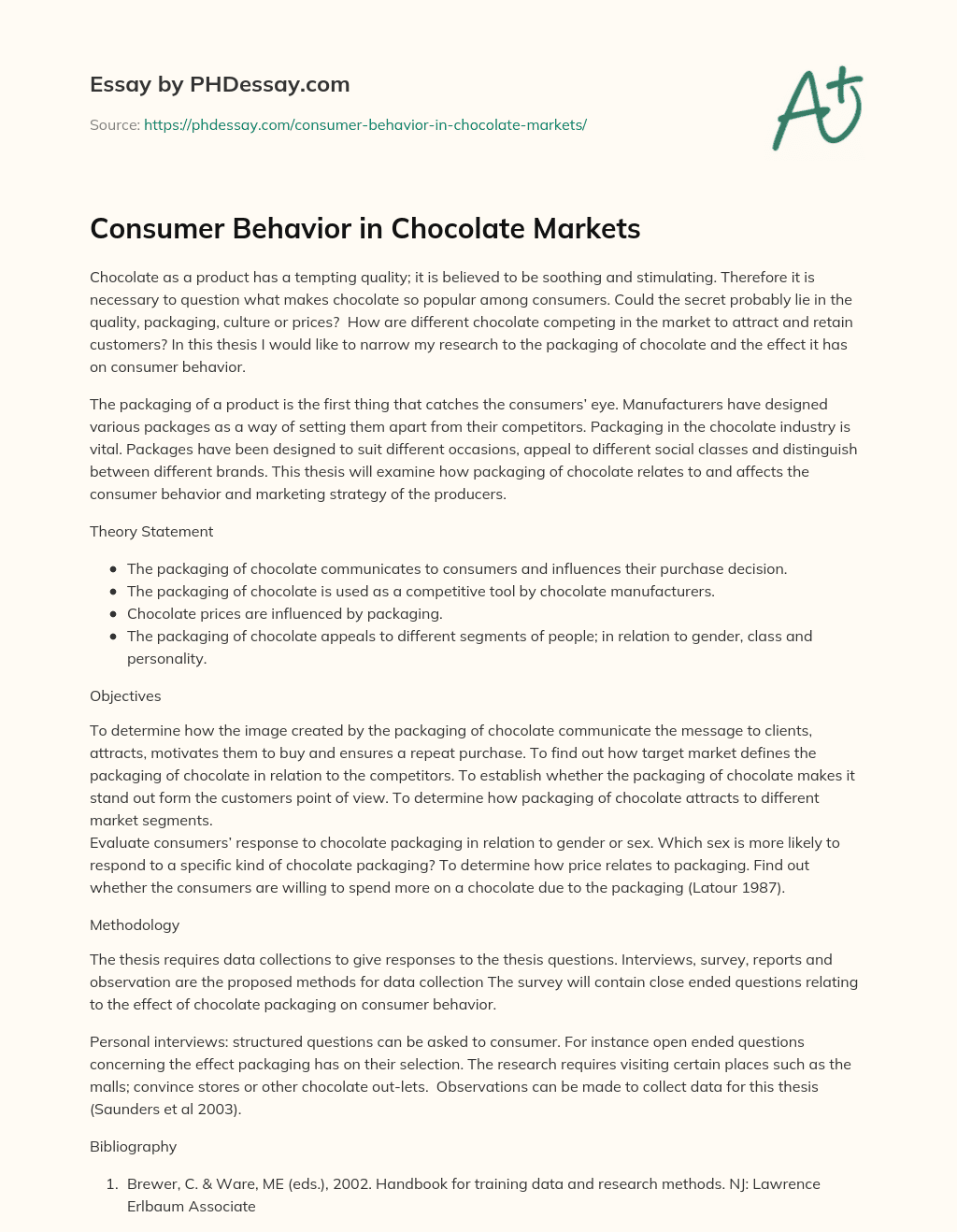 Consumer Behavior In Chocolate Markets Analysis Example (500 Words ...