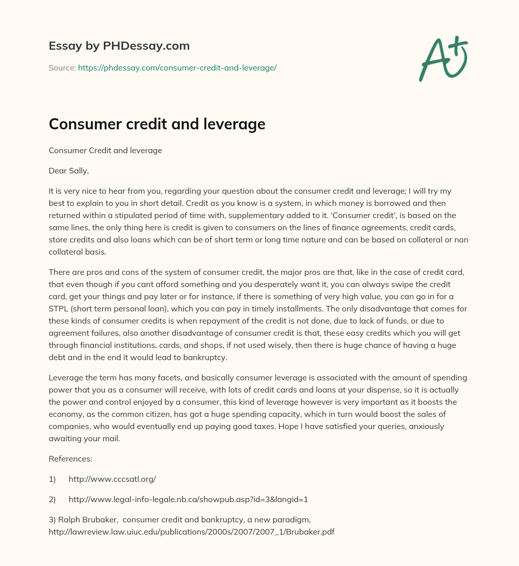 Consumer credit and leverage (400 Words) - PHDessay.com